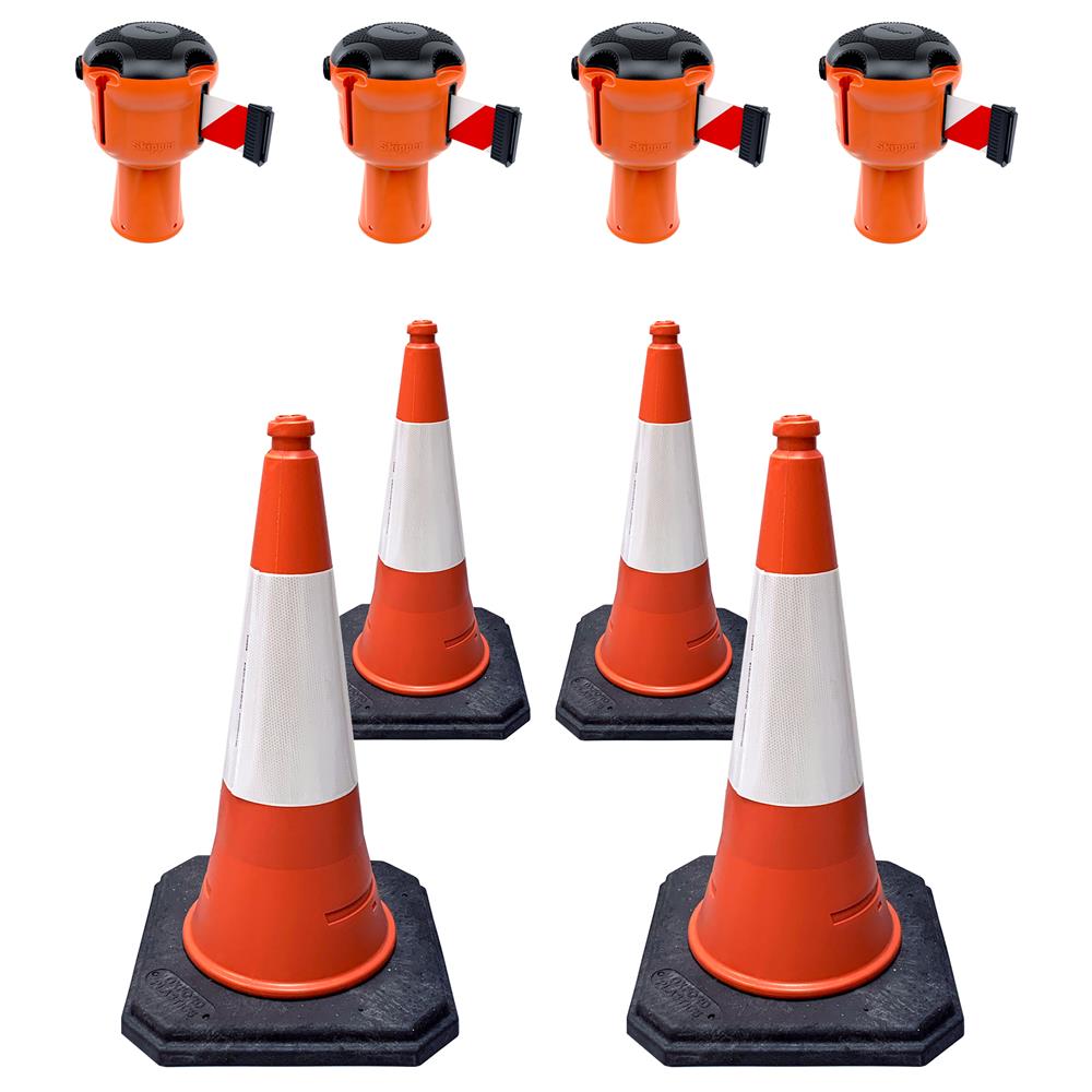 4 Standard Road Cones & 4 Skippers (KIT12) Orange - First Safety